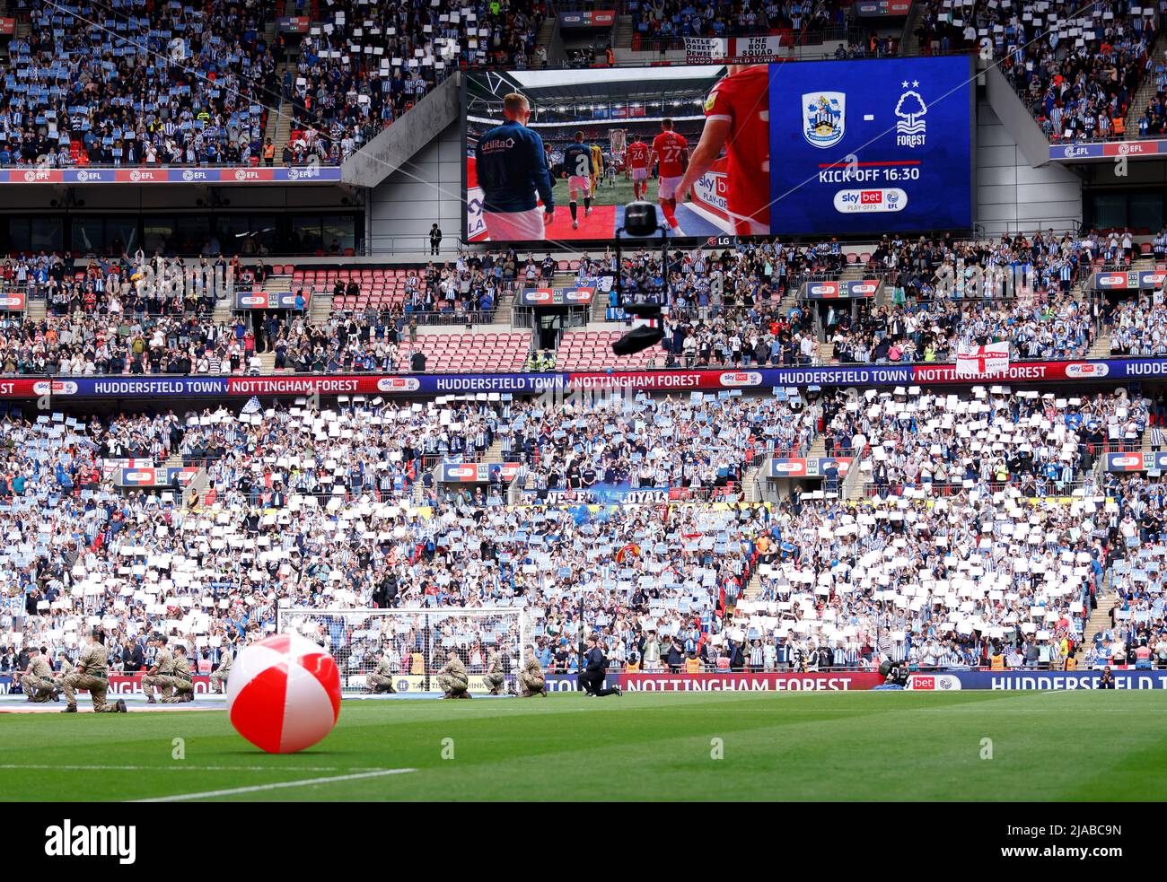 A beach ball on the pitch before the Sky Bet Championship play-off ...