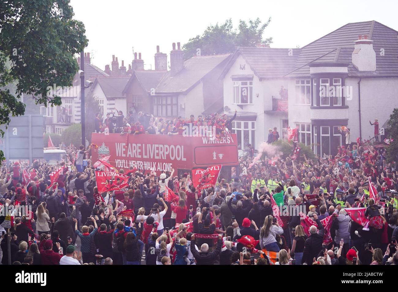 A general view of of the team bus passing on Queens Drive during the ...