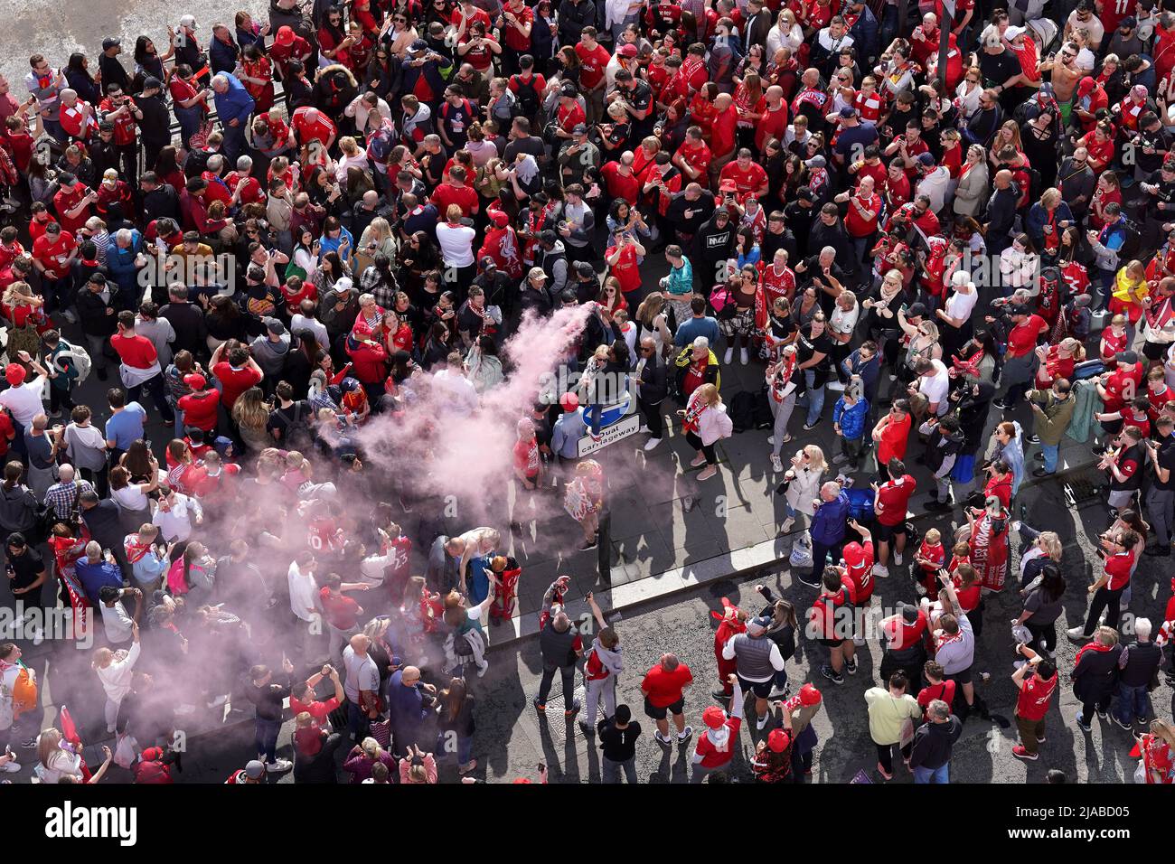 General view from the roof of the Hilton Hotel of Liverpool fans ...