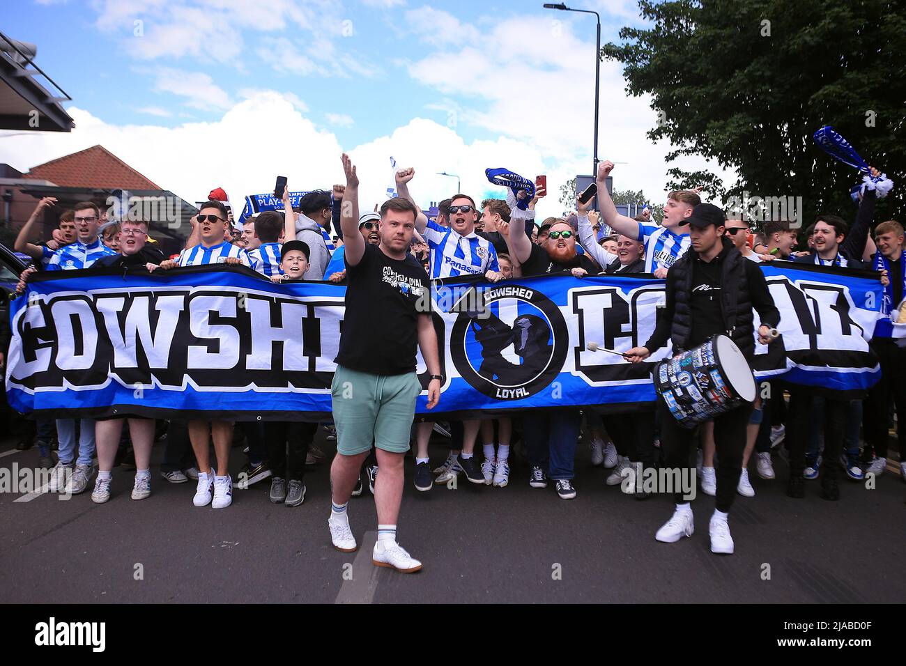 London, UK. 29th May, 2022. Huddersfield Town ultras make their way to ...