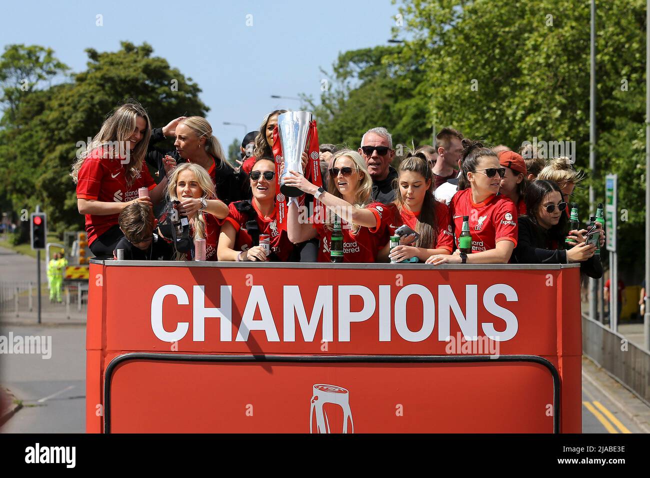 Liverpool, UK. 29th May, 2022. Liverpool FC Women join the parade ...
