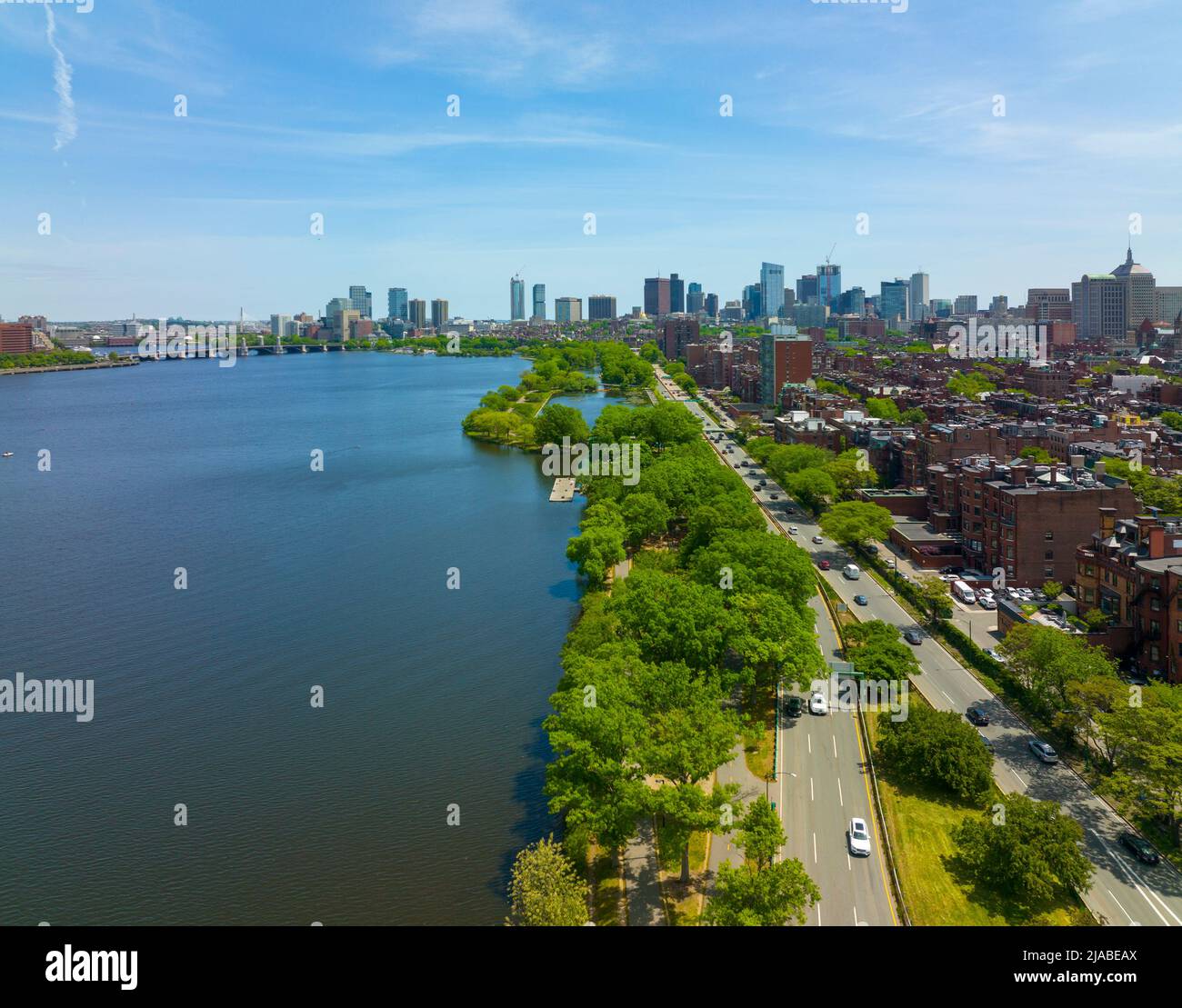Boston financial district modern city skyline aerial view with Charles ...