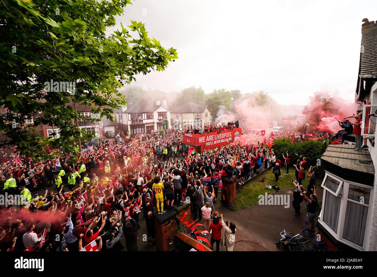 A general view of of the team bus passing on Queens Drive during the ...