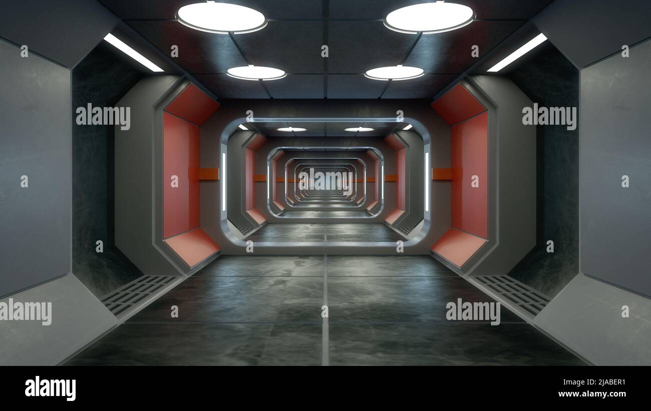 3d render. Futuristic corridor interior design Stock Photo - Alamy