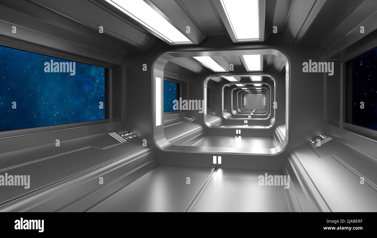3d render. Futuristic corridor interior design Stock Photo - Alamy