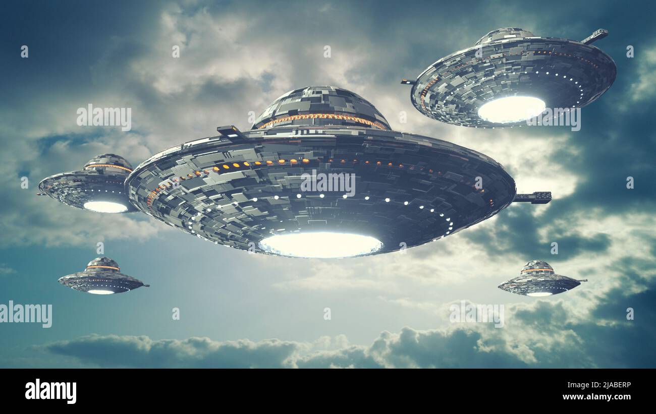 3d render. UFO spaceship concept Stock Photo - Alamy