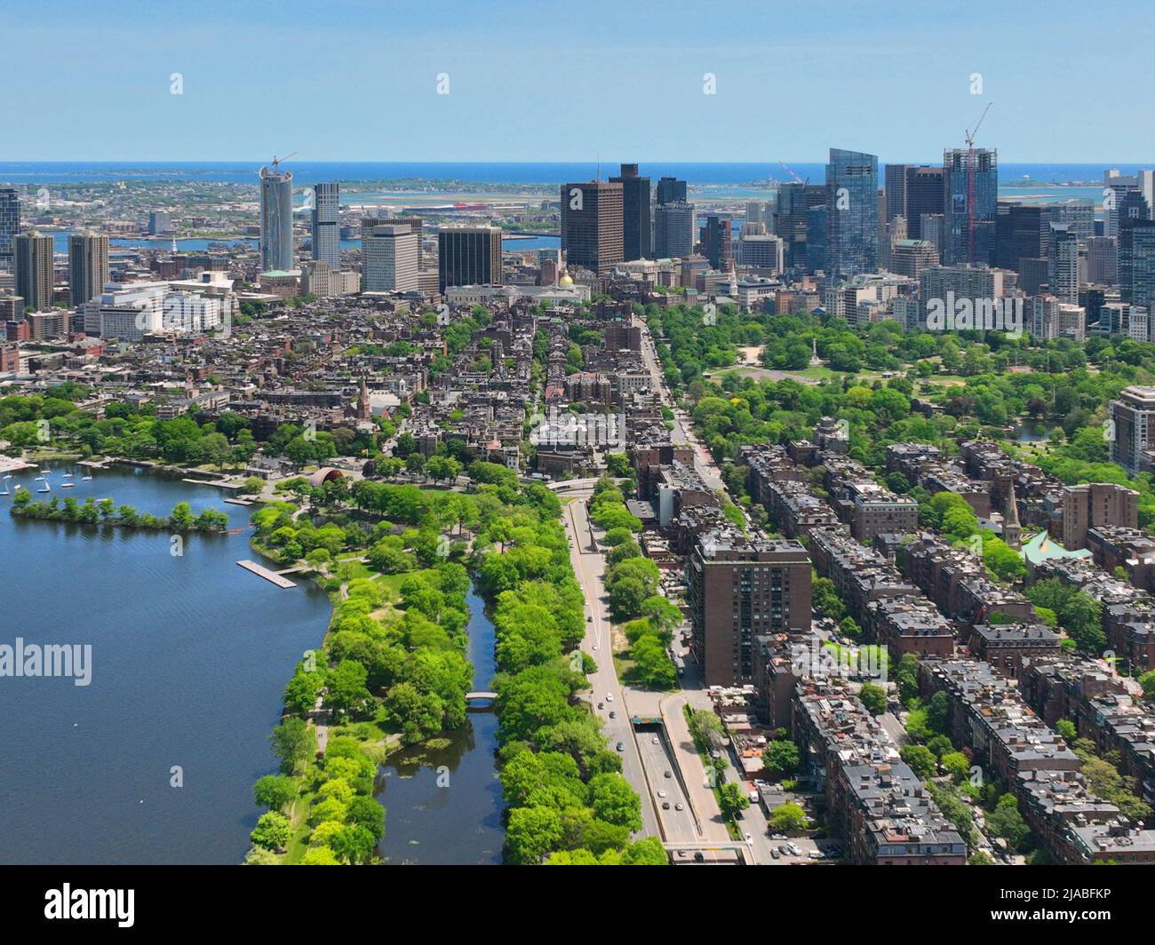 Boston financial district modern city skyline aerial view with Charles ...
