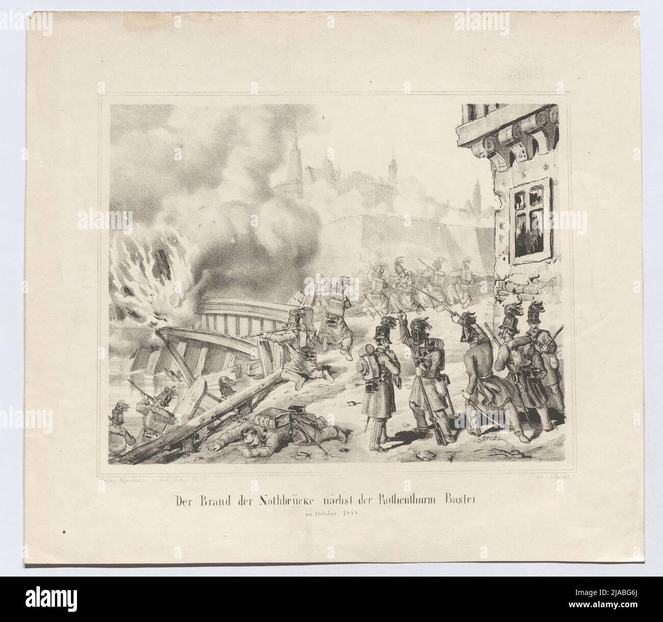 "The fire of the emergency bridge next the Rothenthurm Bastei / im ...