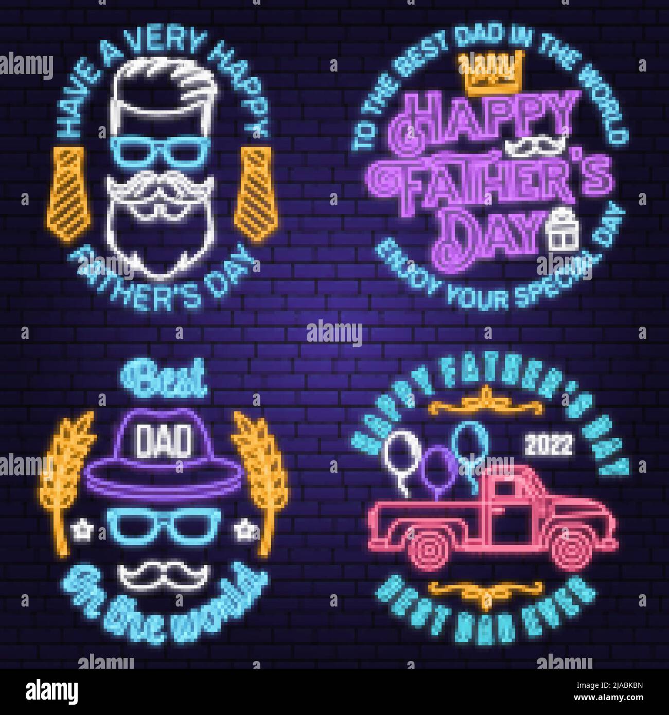Set of Happy Father's Day badge, logo design Neon sign. Vector ...