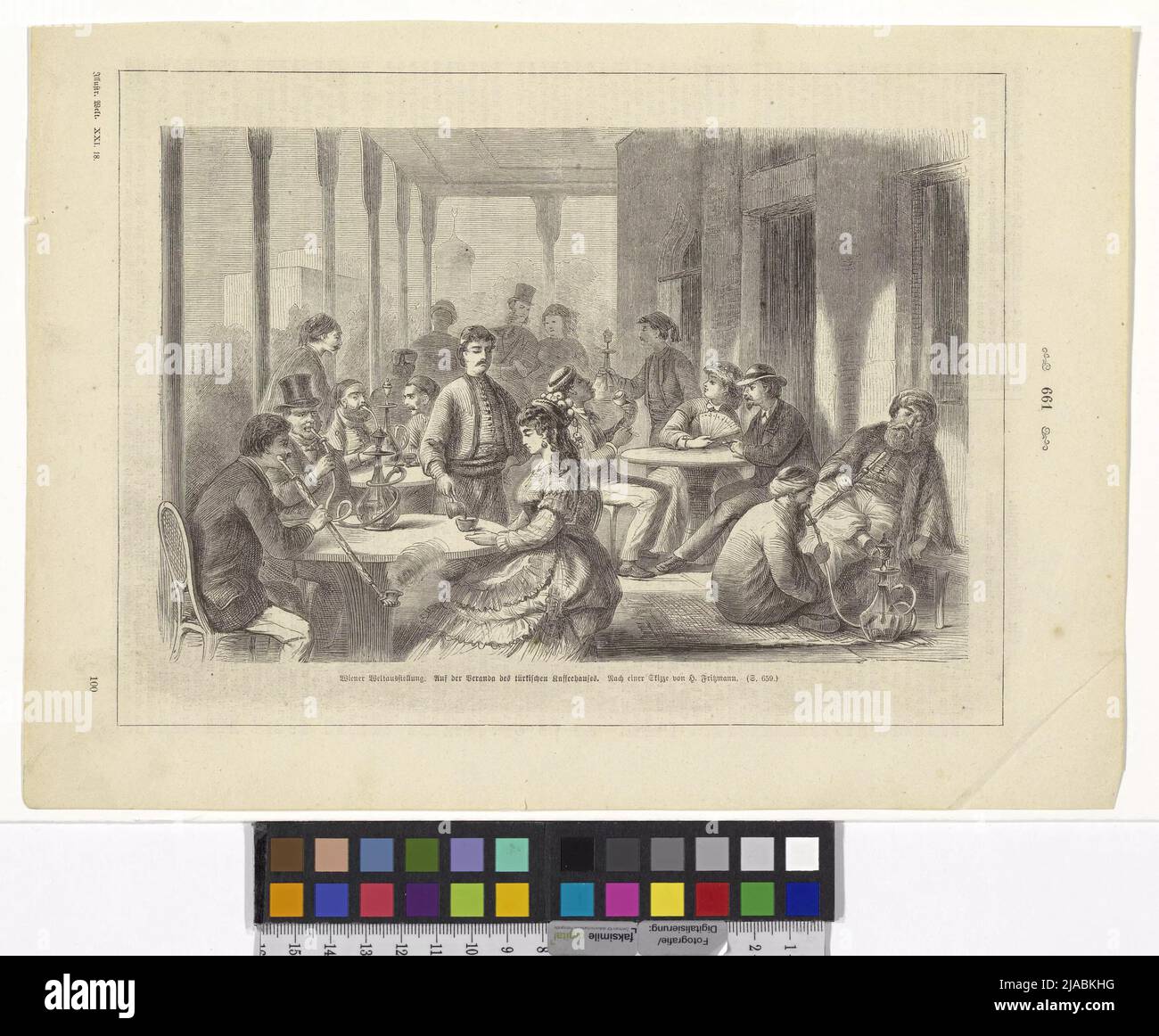 Viennese world exhibition. On the veranda of the Turkish coffee house ...