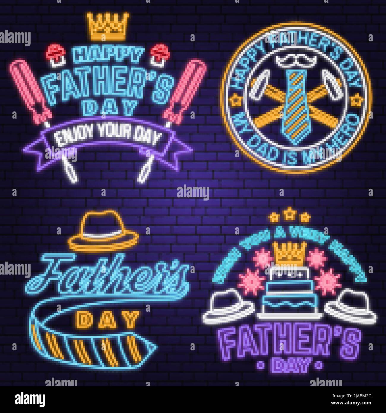 Set of Happy Father's Day badge, logo Neon sign. Vector illustration ...