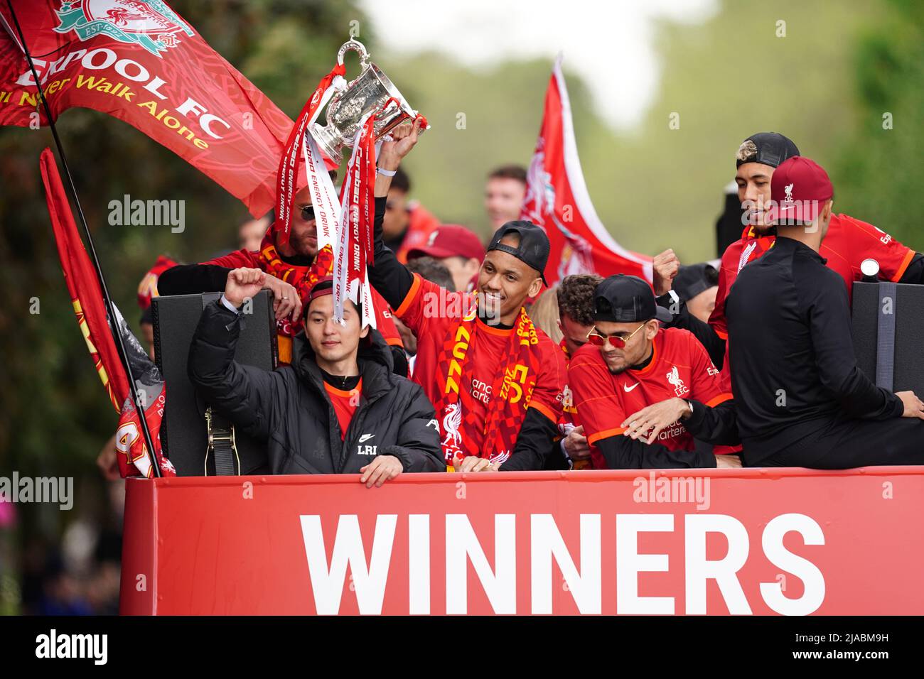 Liverpool's Fabinho with the Carabao Cup trophy during the trophy ...