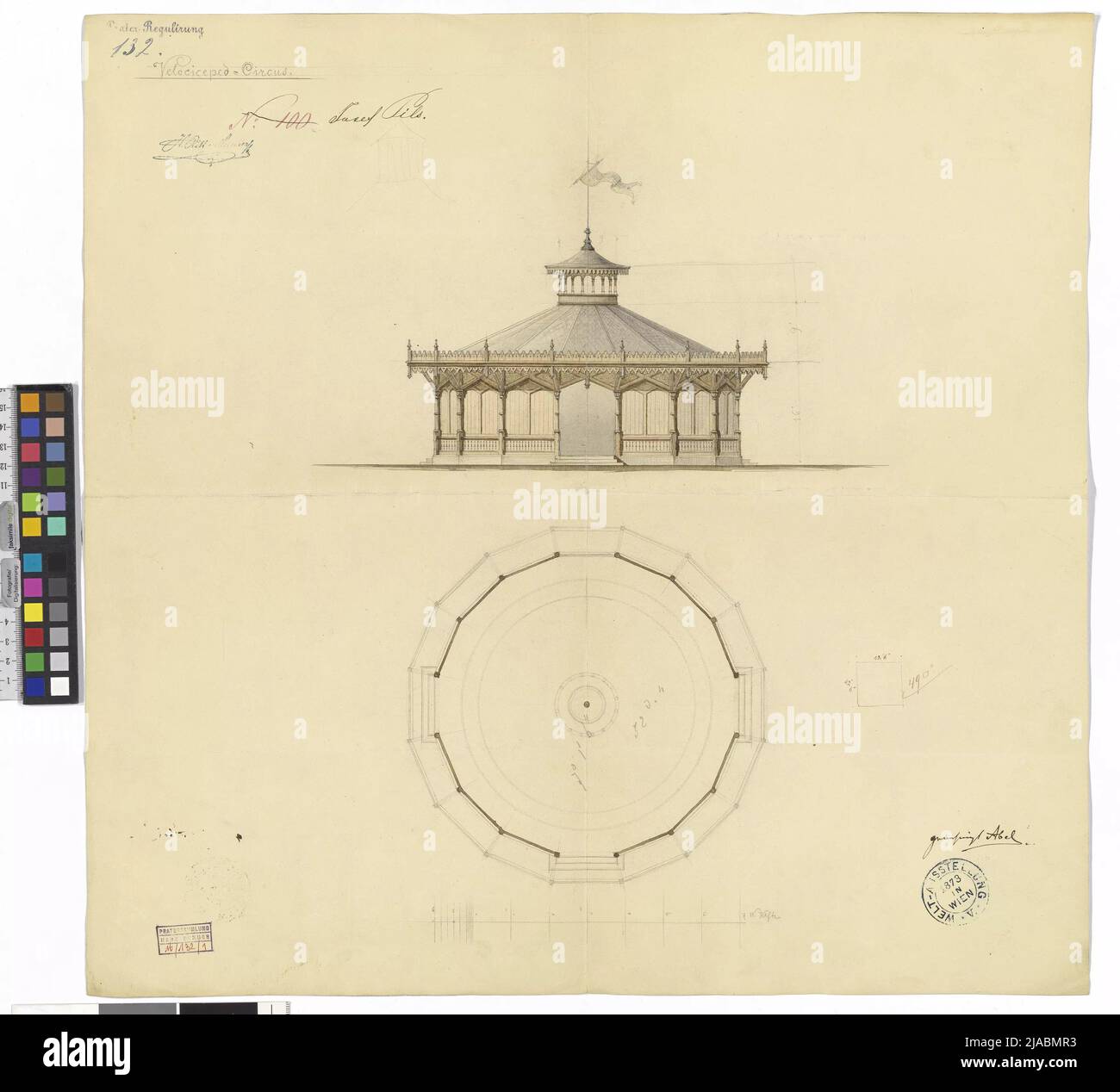 Praterhütte No. 132 - Design drawing for a "Velociped Circus". Unknown ...