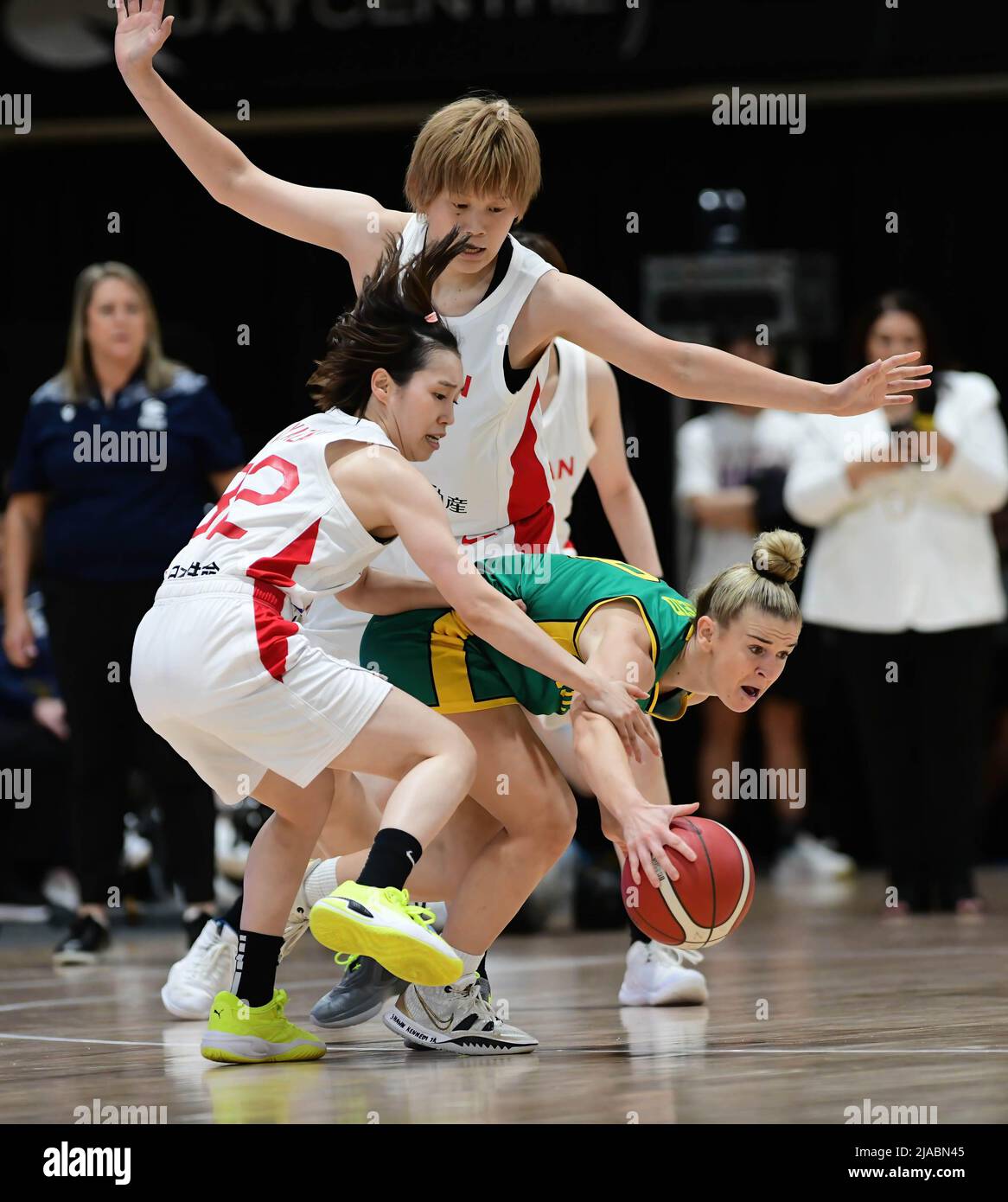 Saori Myazaki and Maki Takada (L) of Japan Women's Basketball Team and ...