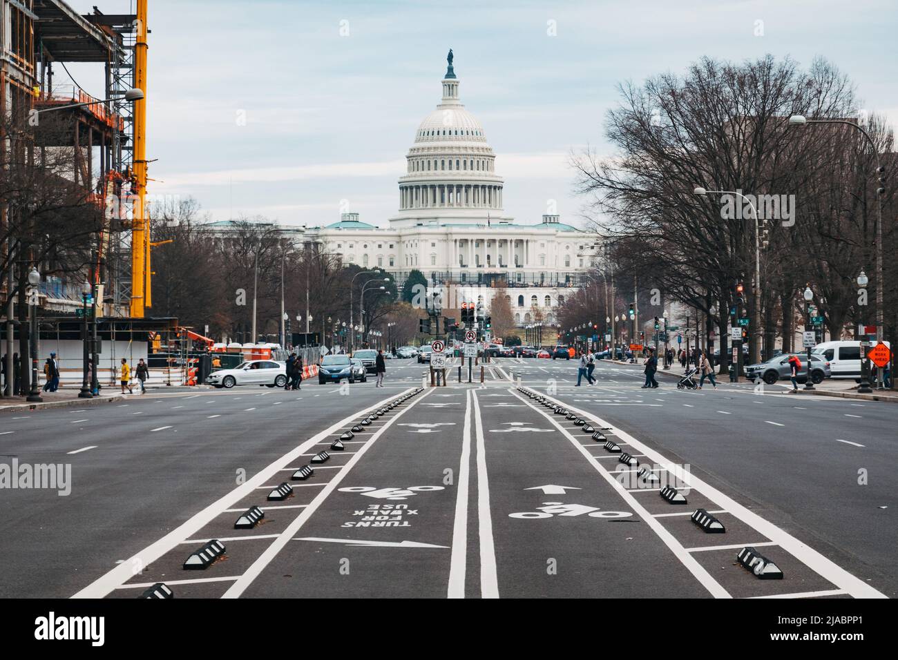 Cycle lanes in the middle of the road near the United States Capitol ...