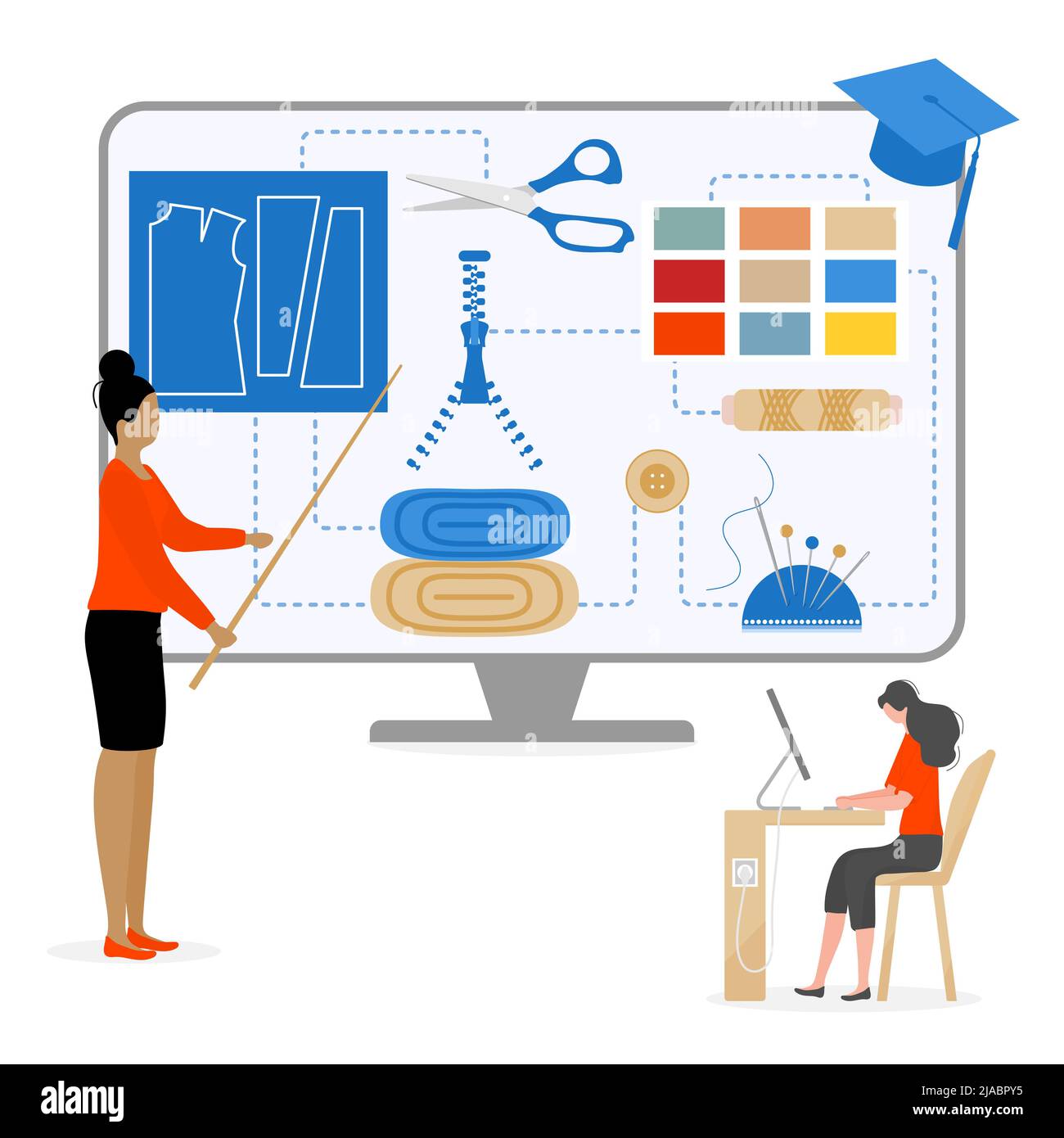 Vector illustration Seamstress teaching people at sewing classes ... Vector illustration Seamstress teaching people at sewing classes ...