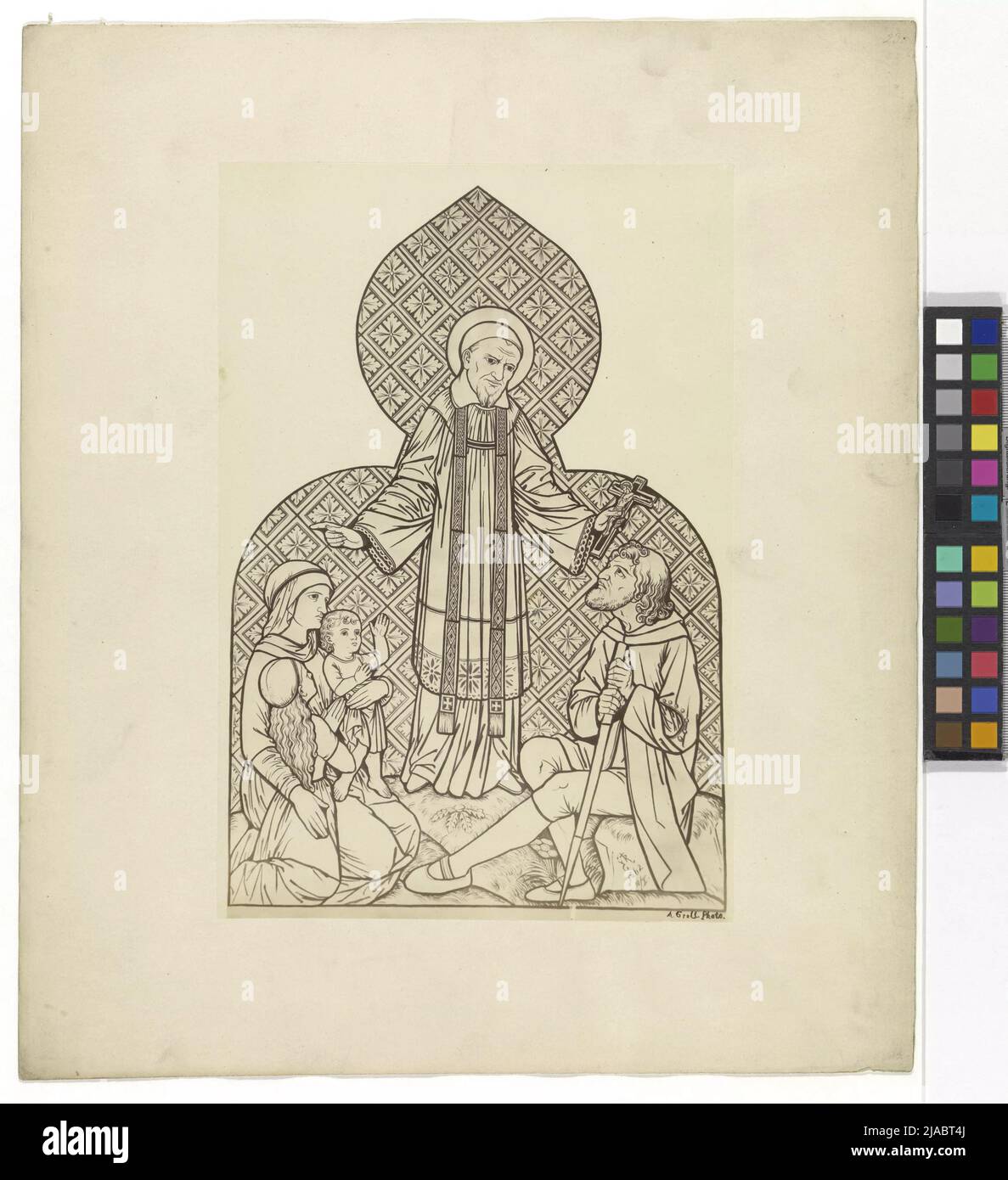 Graz - Lazaristenkirche - cardboard of the glass painting: scene from ...