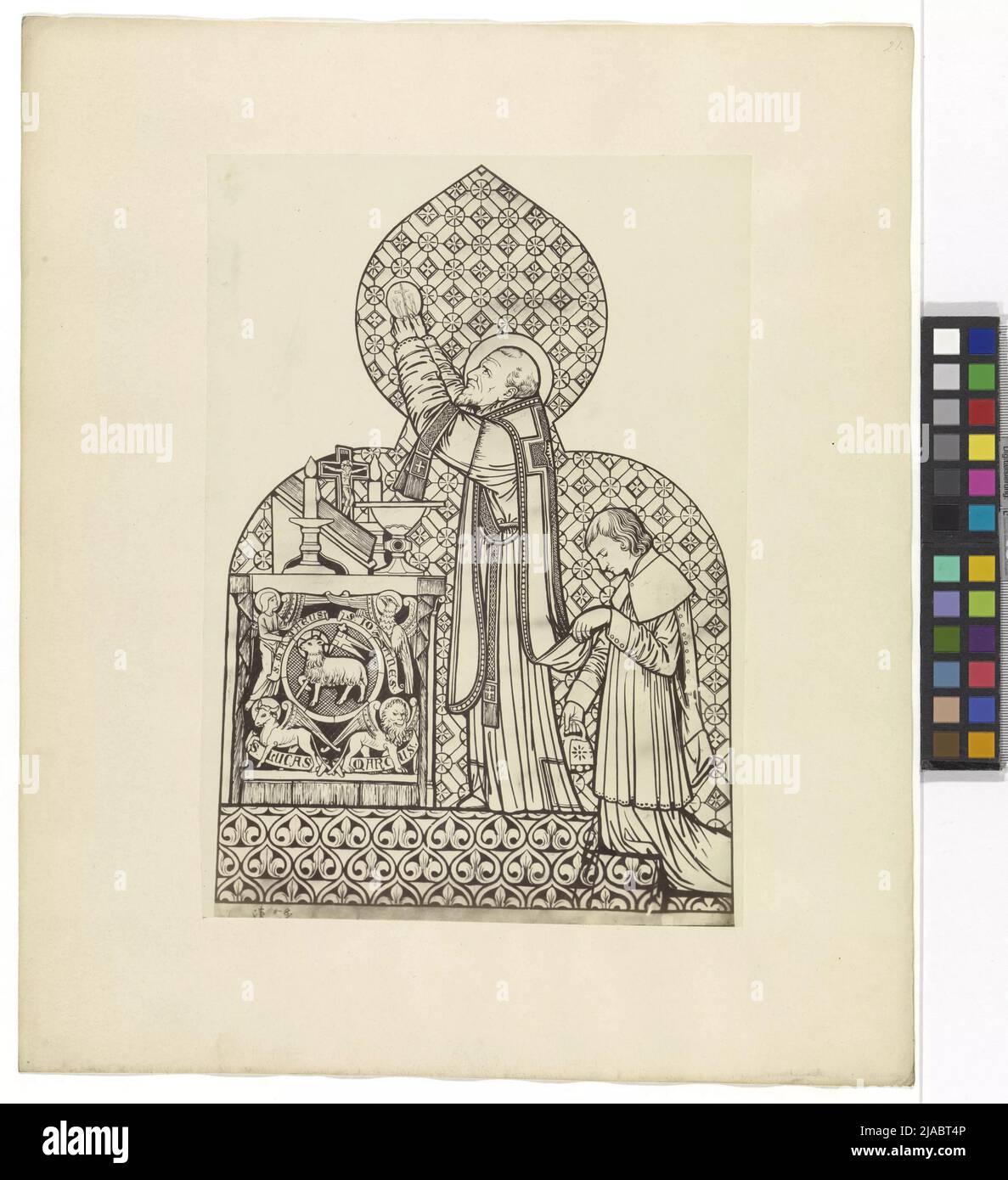 Graz - Lazaristenkirche - cardboard of the glass painting: scene from ...