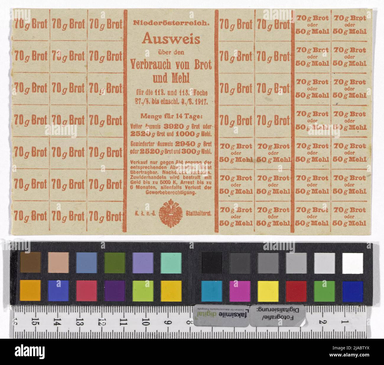 Group from the First World War: bread and flour card for Lower Austria ...