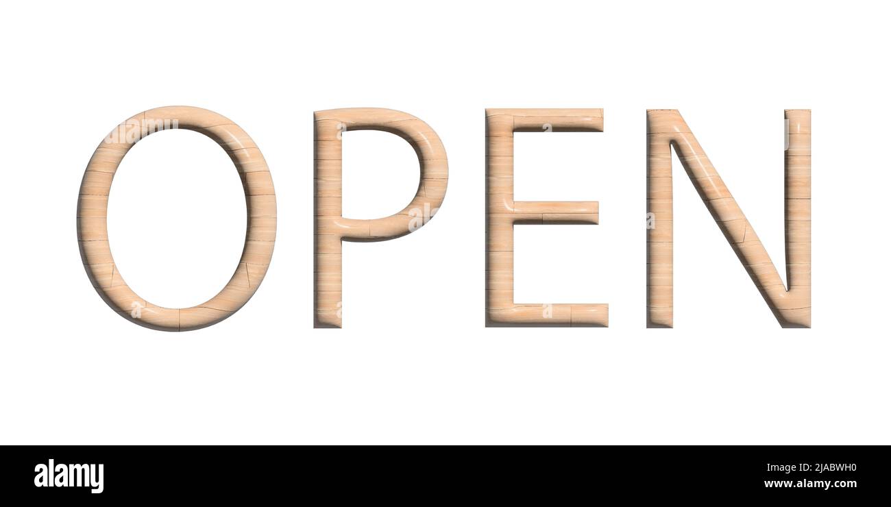 3D wood open sign notice texture illustration Stock Photo - Alamy