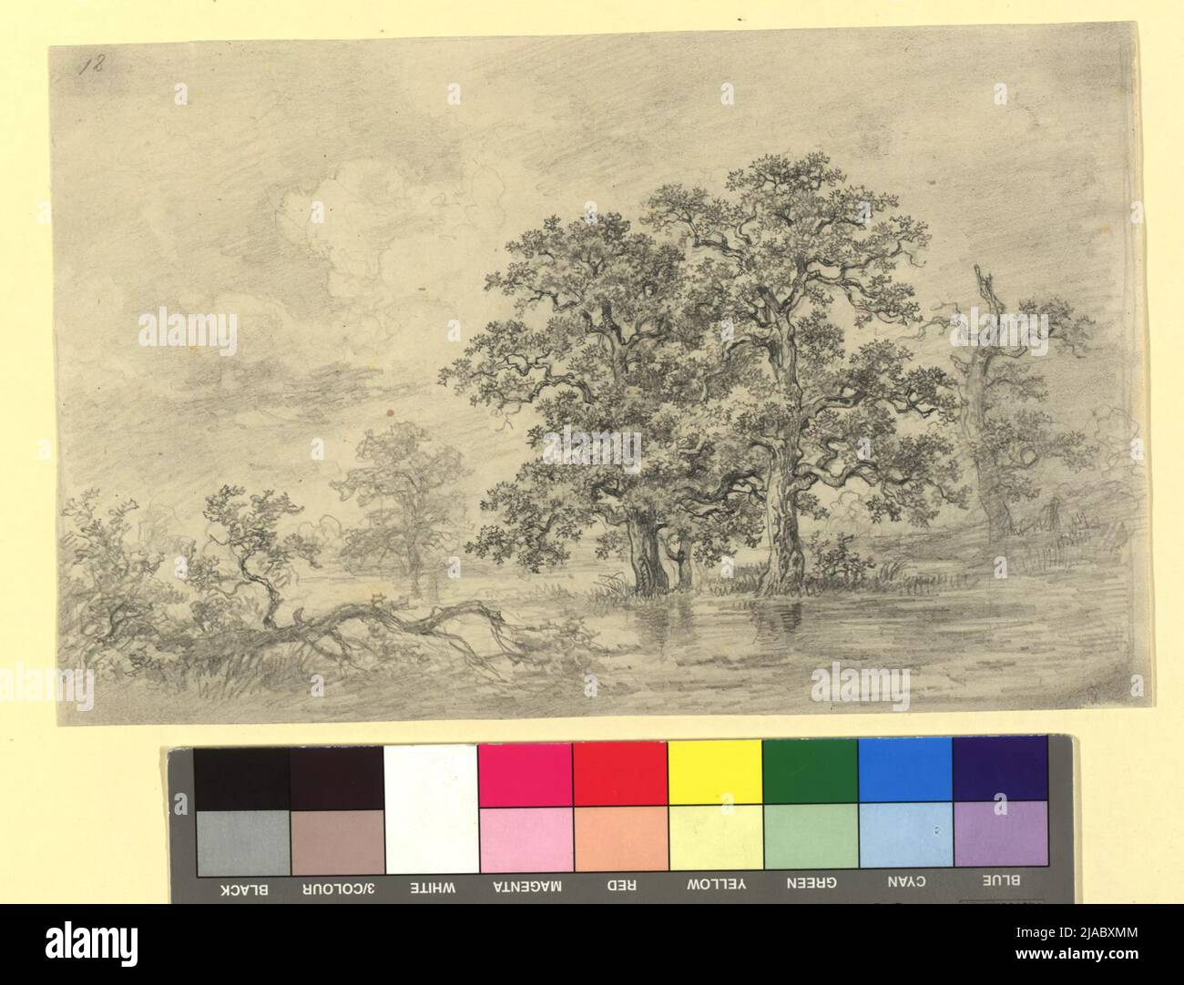 River landscape with trees. Josef Kriehuber (1800-1876), artist Stock ...