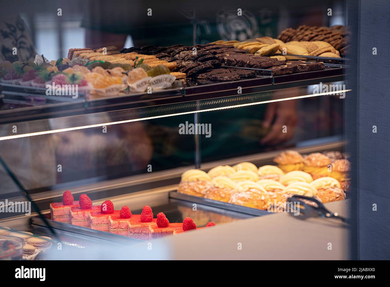 Italian Pastries On Display of Confectionery Shop Stock Photo, sweet ...