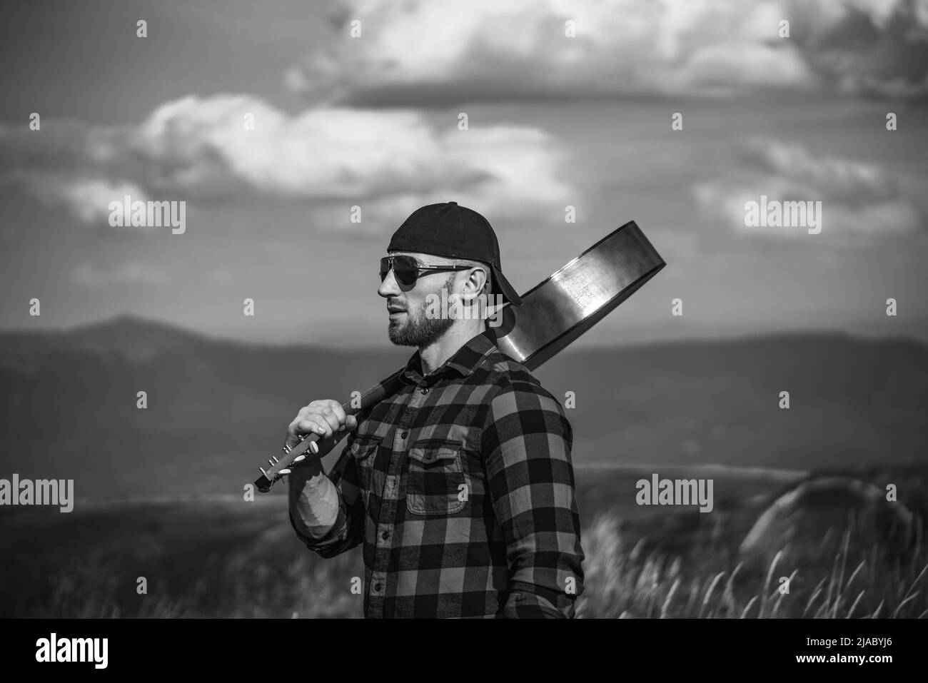 Man on camping trip Black and White Stock Photos & Images - Alamy