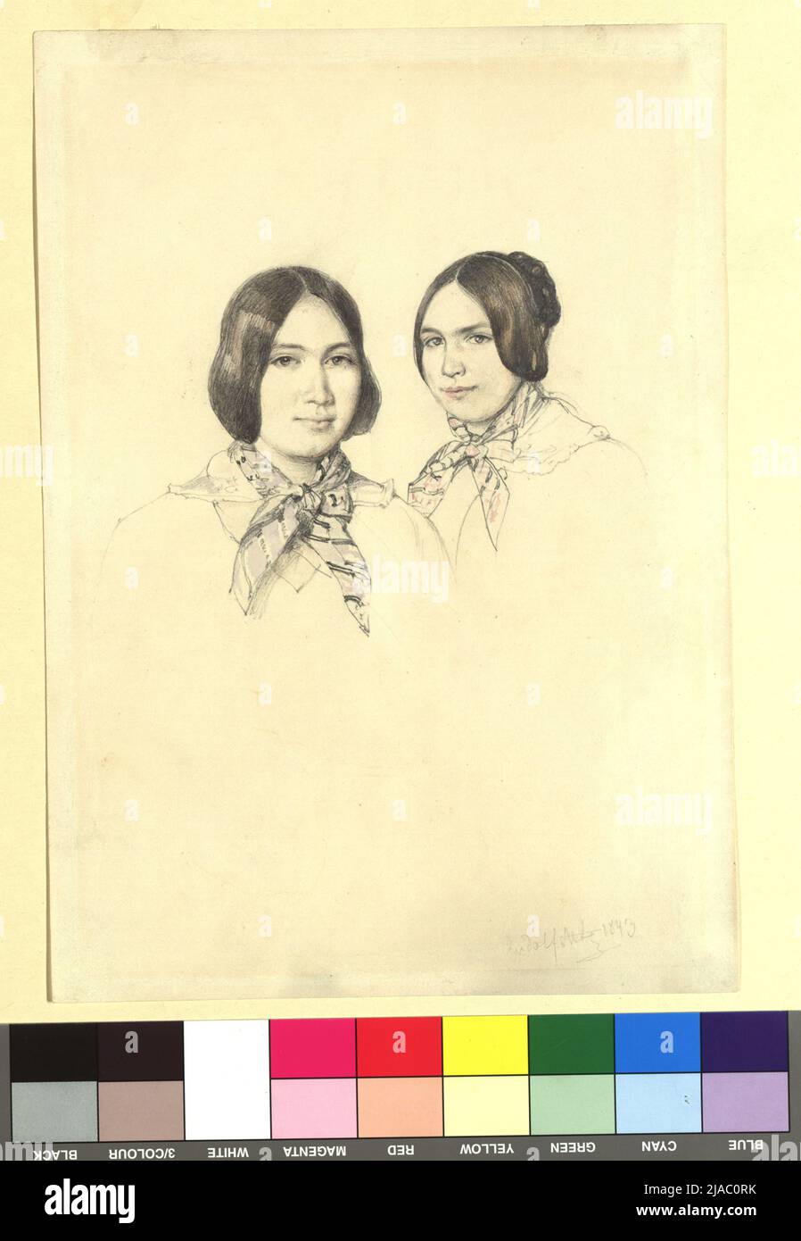 Double portrait of the baron women (in Kogl). Rudolf von Alt (1812-1905 ...