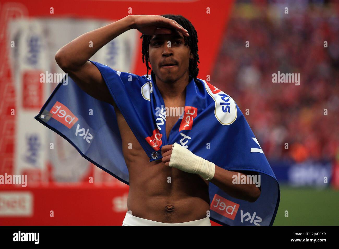 London, UK. 29th May, 2022. Djed Spence of Nottingham Forest celebrates ...