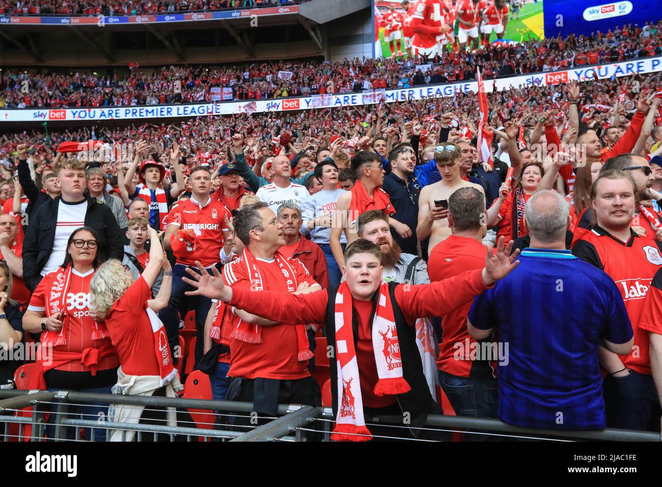 Nottingham Forest fans celebrate the 0-1 win as they are promoted to ...