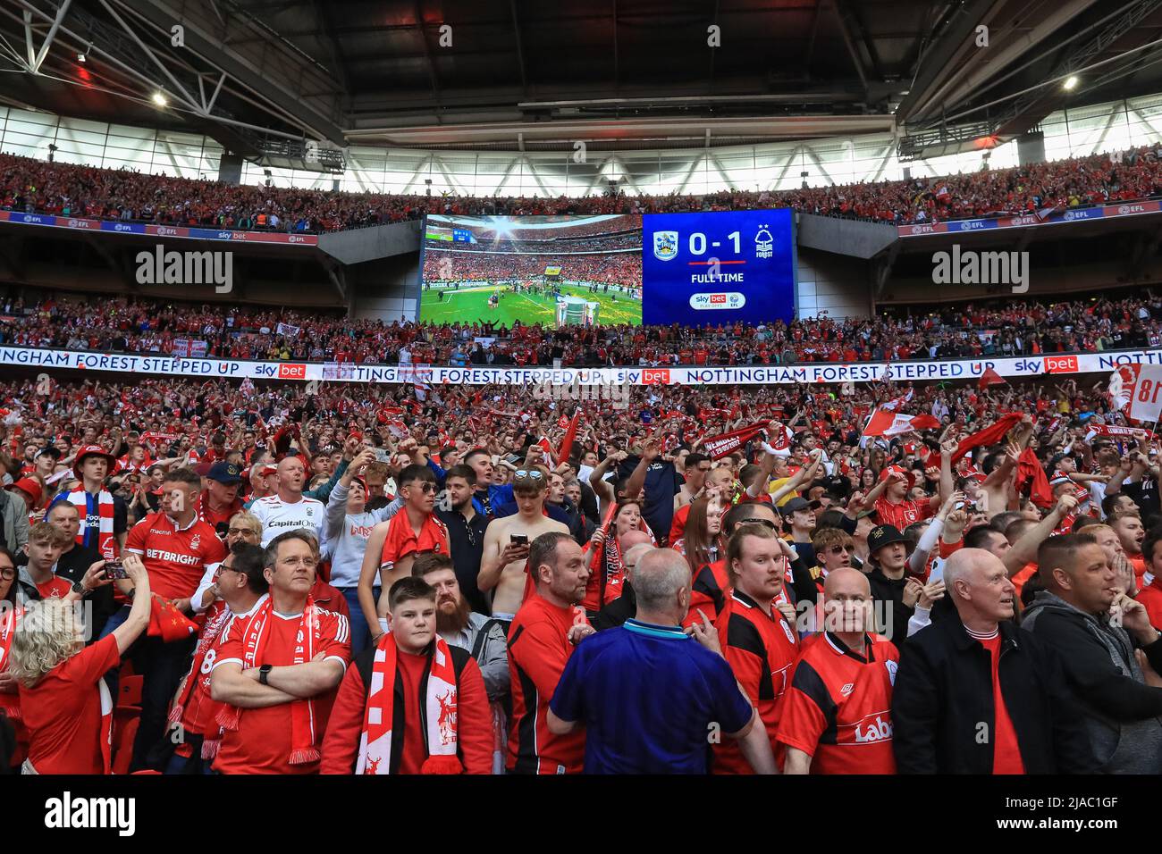 Nottingham Forest fans celebrate the 0-1 win as they are promoted to ...