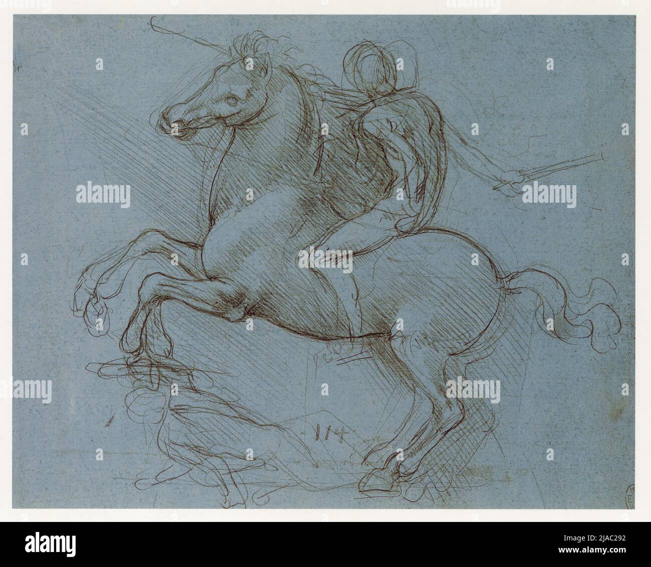 LEONARDO DA VINCI. STUDY OF SFORZA MONUMENT. 1488-1489. SILVERPOINT ON ...