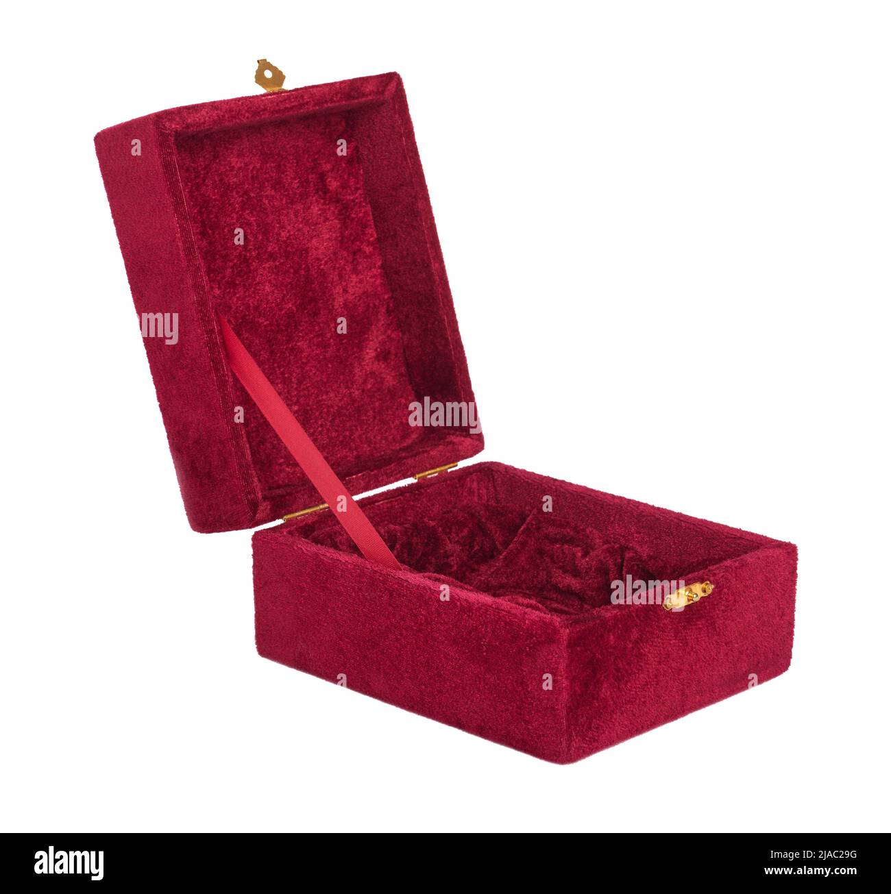 Large open empty red velvet gift box close-up, isolated on white ...