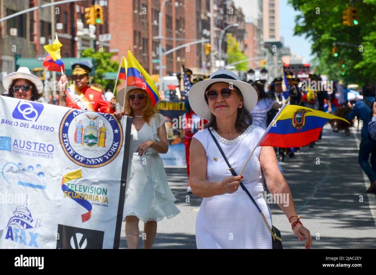 Participants honding Ecuadorian Flag, march way up Central Park West in ...