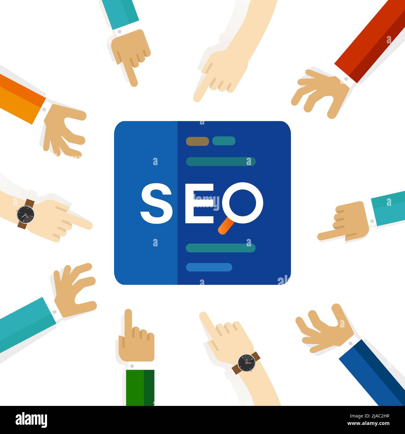 SEO search engine optimization team working together hand pointing ...