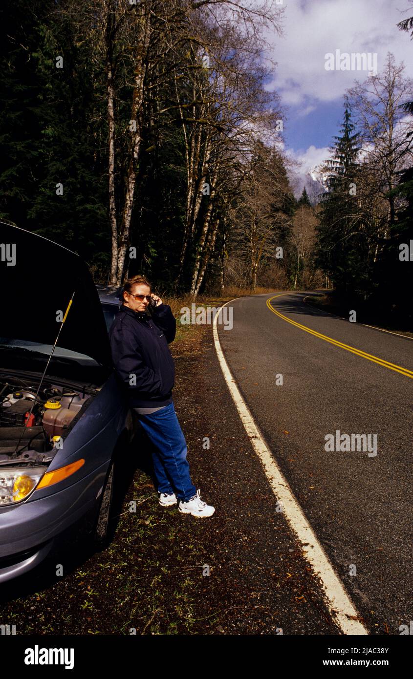 Car breakdown along North Cascades highway, Silverton, Washington Stock ...