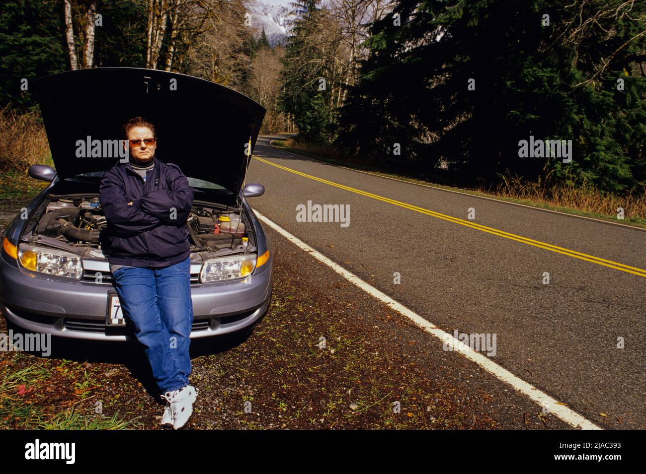Car breakdown along North Cascades highway, Silverton, Washington Stock ...