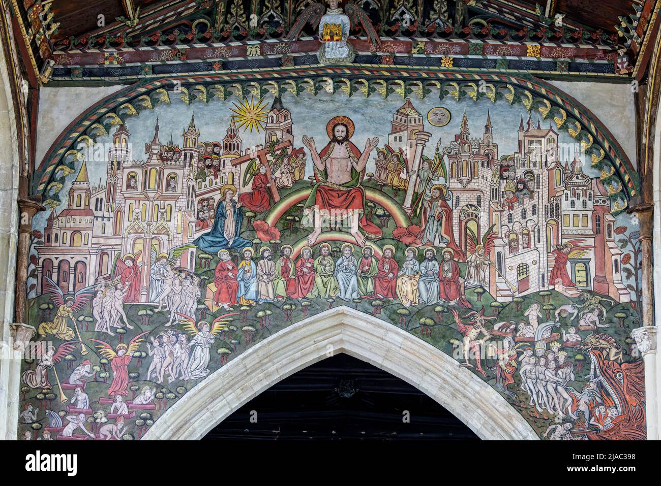 Rare 15th Century medieval church Doom painting above the chancel in St ...