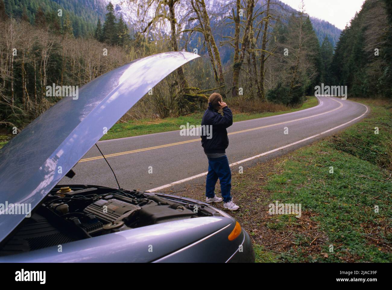 Car breakdown along North Cascades highway, Silverton, Washington Stock ...