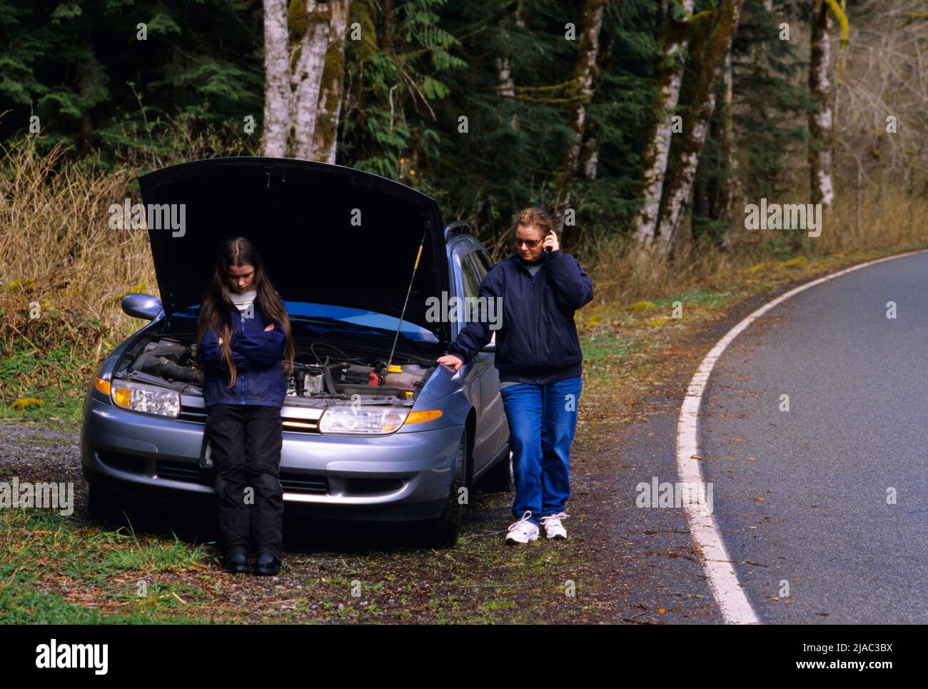 Car breakdown along North Cascades highway, Silverton, Washington Stock ...