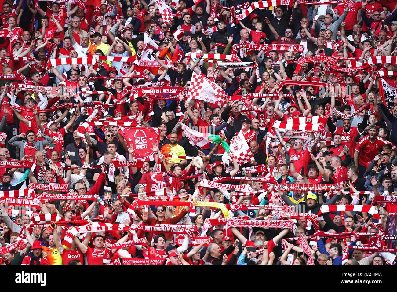 Nottingham Forest fans celebrate after seeing their team win promotion ...