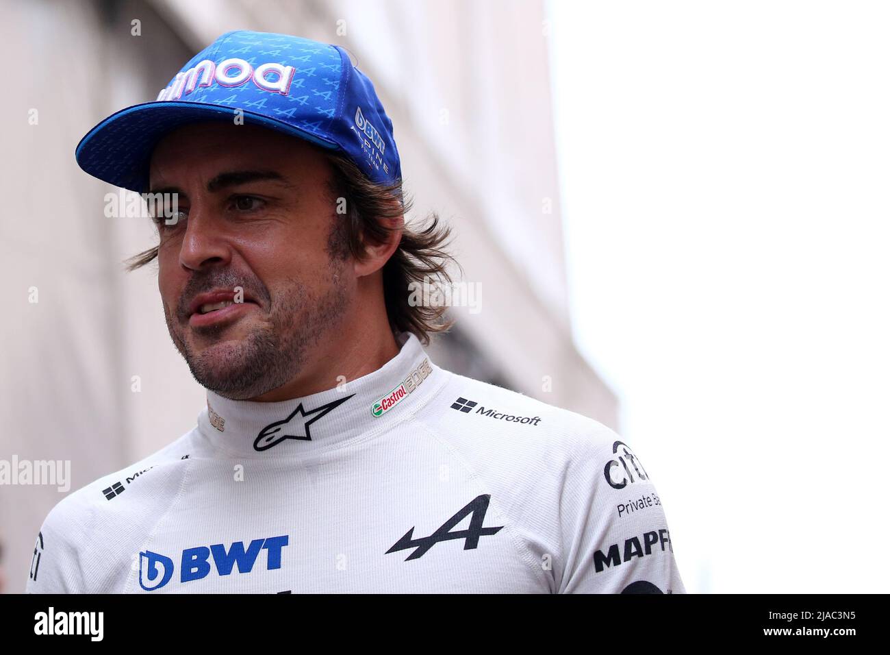 Monte Carlo, Monaco. 29th May, 2022. Fernando Alonso of Alpine F1 looks ...