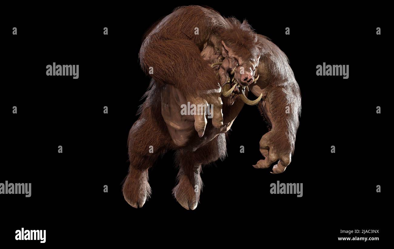 Mythical WereBoar monster on chromakey background 3d render Stock Photo ...