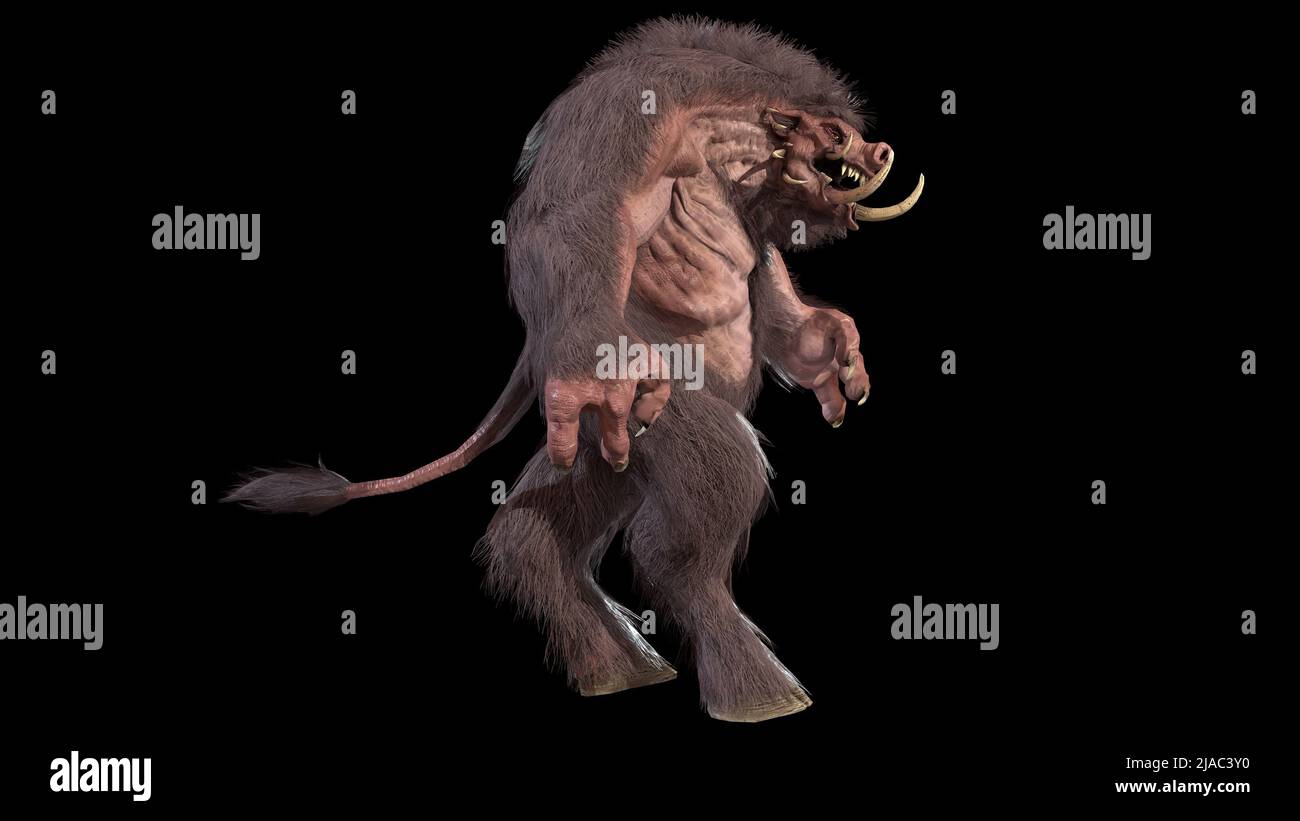 Mythical WereBoar monster on chromakey background 3d render Stock Photo ...
