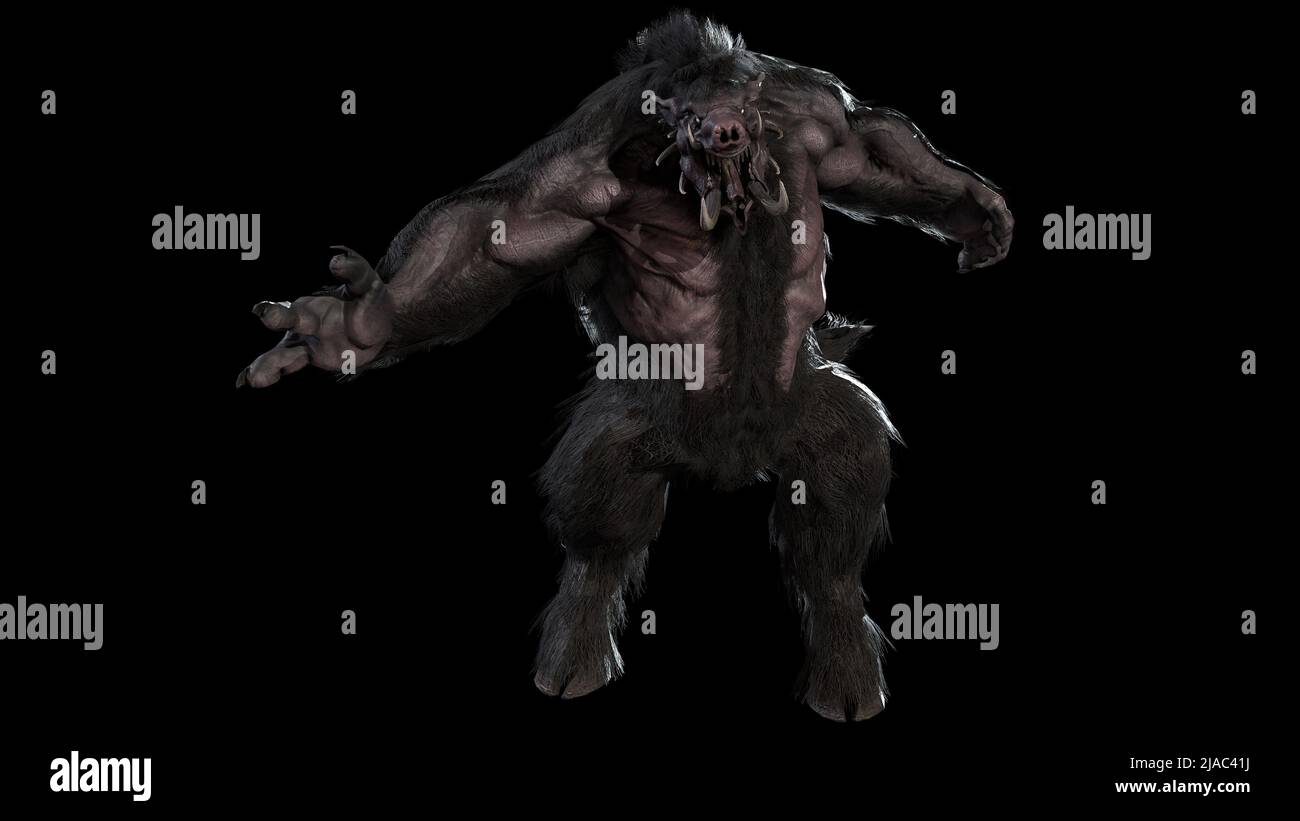 Mythical WereBoar monster on chromakey background 3d render Stock Photo ...