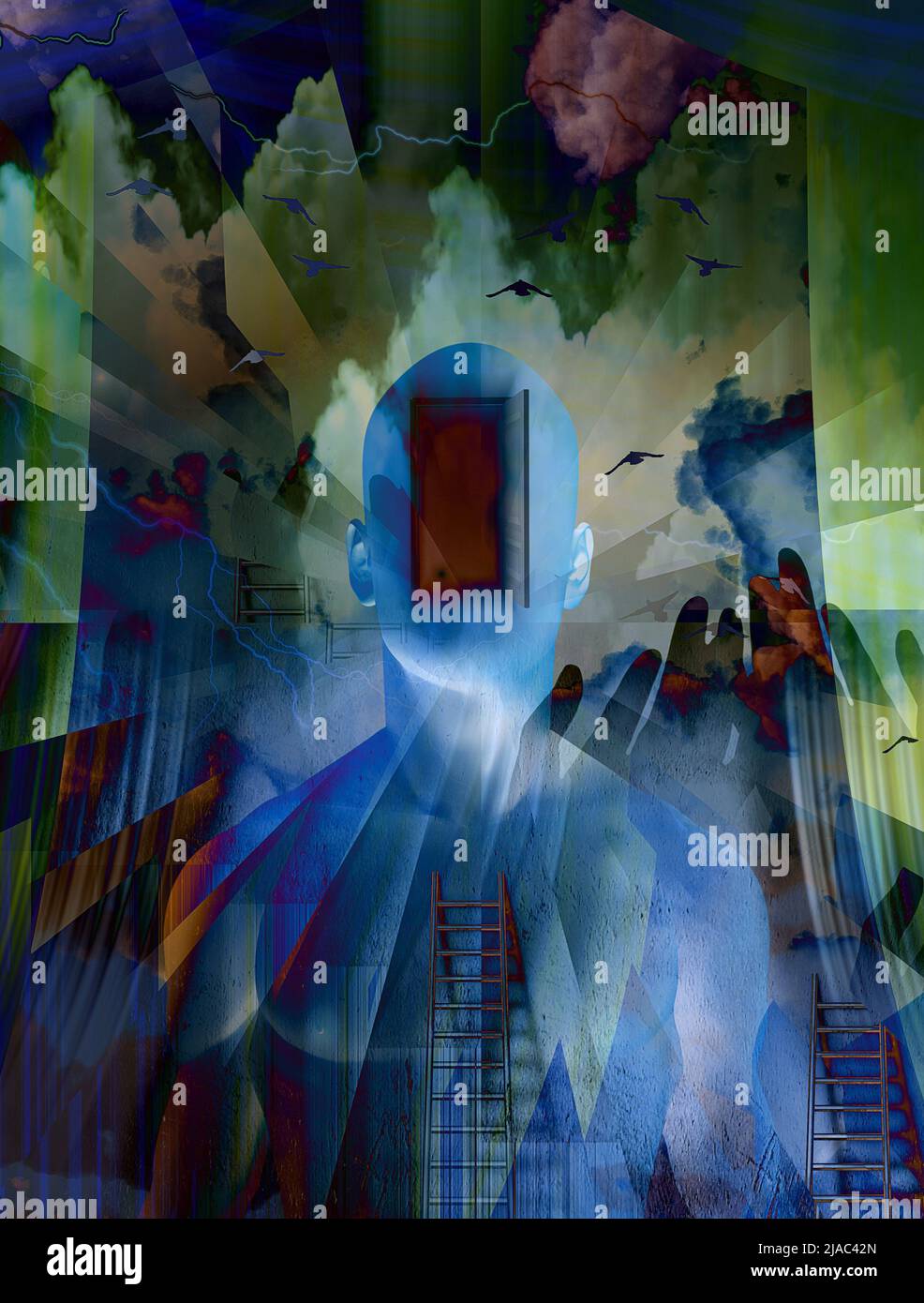 Door to mind - Portal. Surreal art. 3D rendering Stock Photo - Alamy