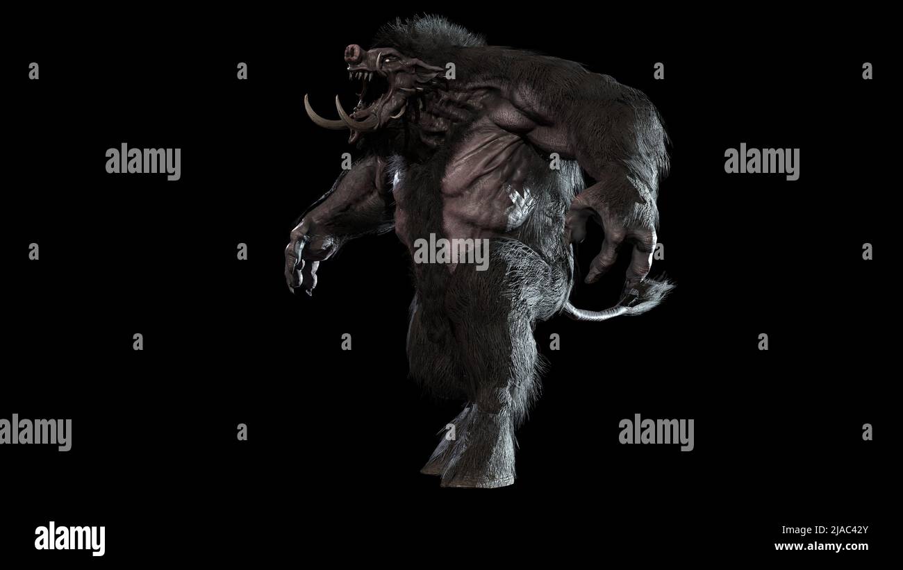 Mythical WereBoar monster on chromakey background 3d render Stock Photo ...