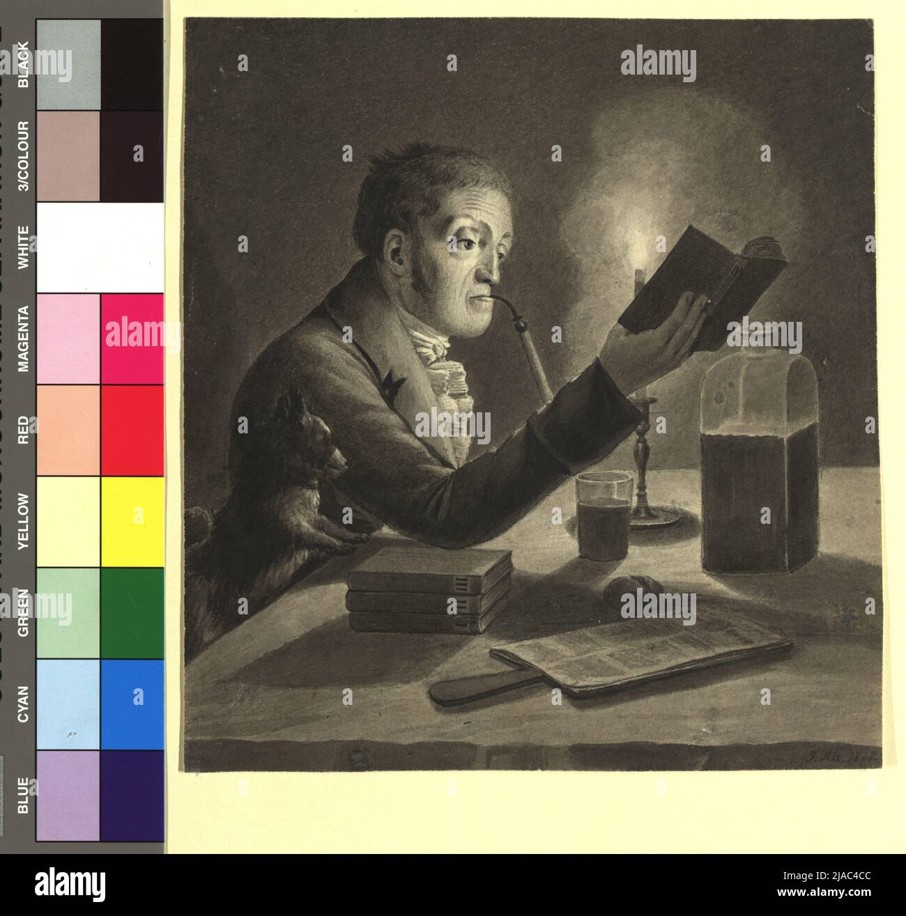 Reading man with pipe. Jakob Alt (1789-1872), artist Stock Photo - Alamy