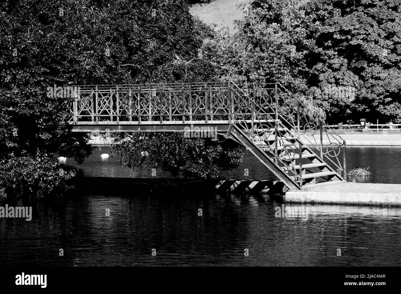 Helston boating lake bridge in monochrome Stock Photo - Alamy