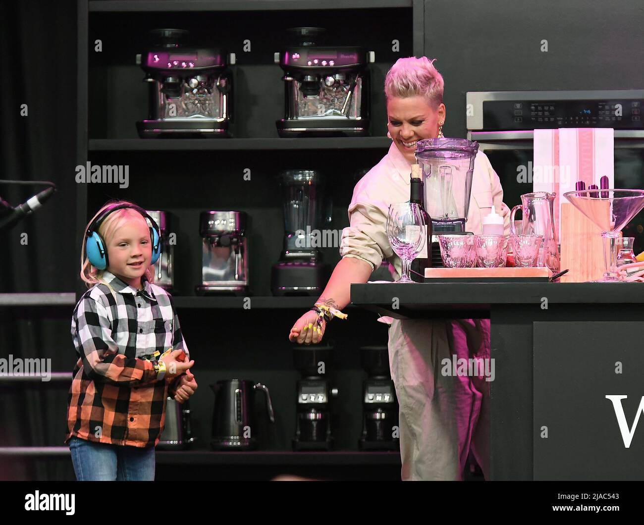 Pink and son Jameson Moon Hart are seen onstage at the William Sonoma ...